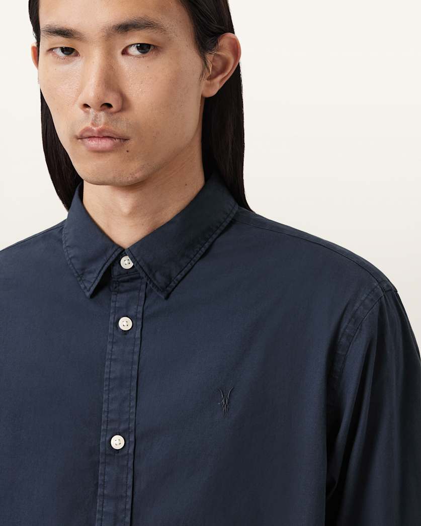Hawthorne Ramskull Stretch Fit Shirt DEEP WATER BLUE | ALLSAINTS